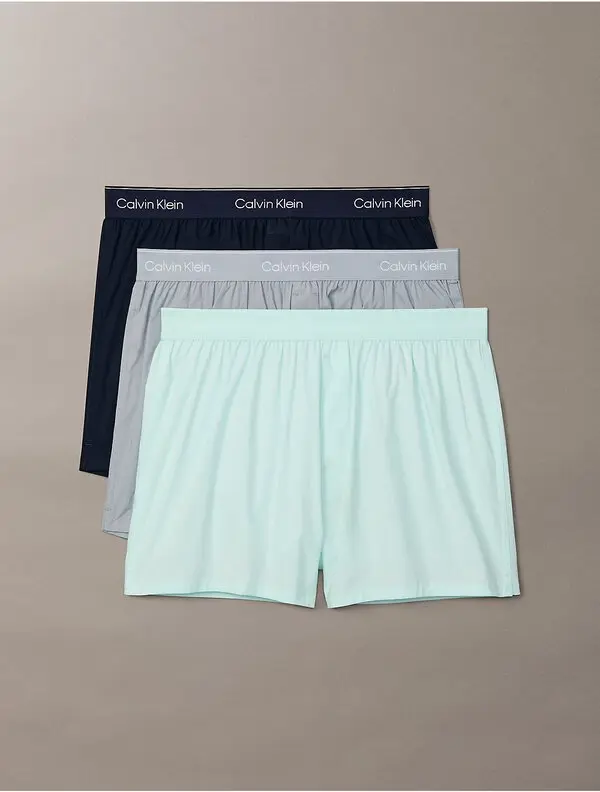 Calvin Klein Icon Cotton Stretch 3-pack Slim Boxer - Shoreline W/ Dtm Wb/ Misty Grey W/ Dtm Wb / Feel The Mint W/ Dtm Wb/