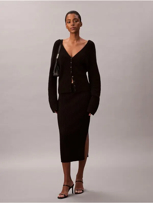 Calvin Klein Smooth Cotton Rib Midi Skirt