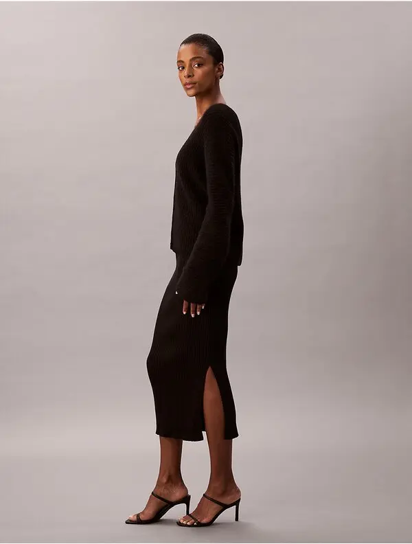 Calvin Klein Smooth Cotton Rib Midi Skirt