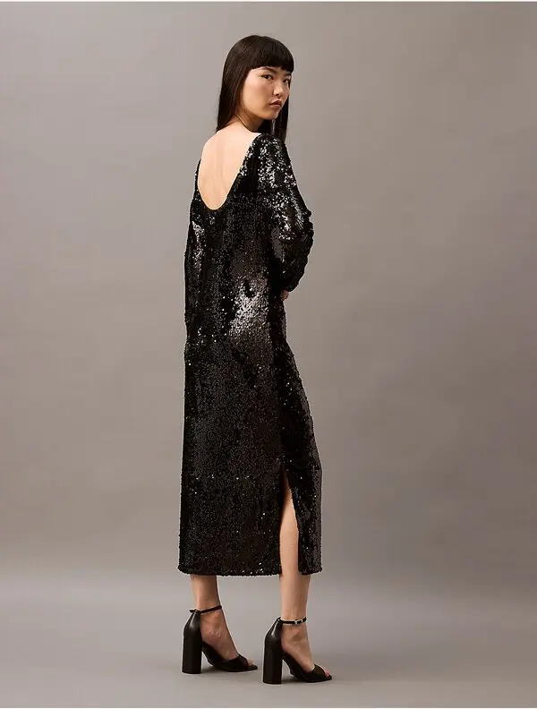 Calvin Klein Sequin Embellished Midi Dress - Black