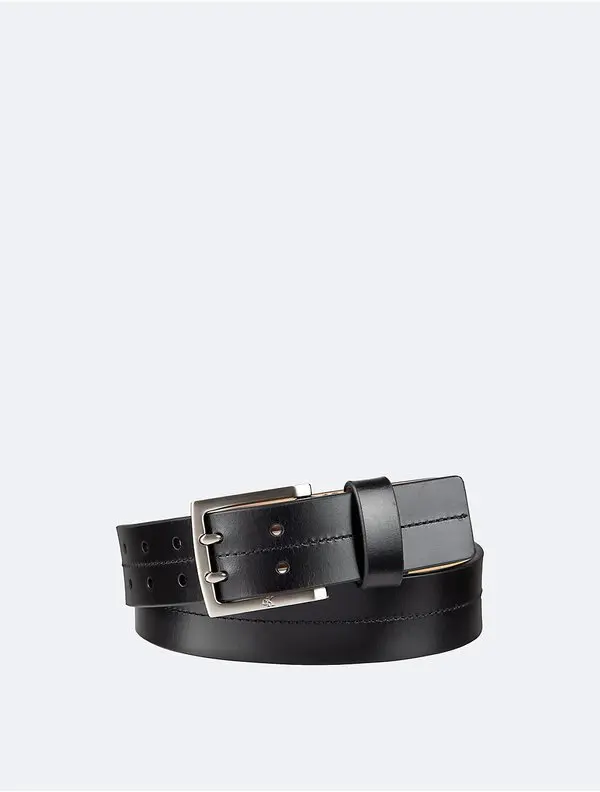 Calvin Klein Stitched Leather Double Prong Belt - Black