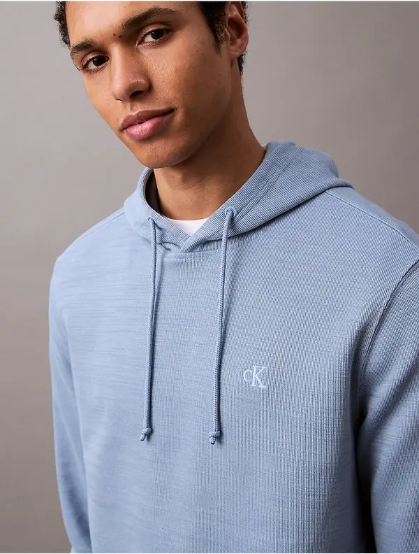 Calvin Klein Cotton Blend Ribbed Classic Hoodie - Faded Denim
