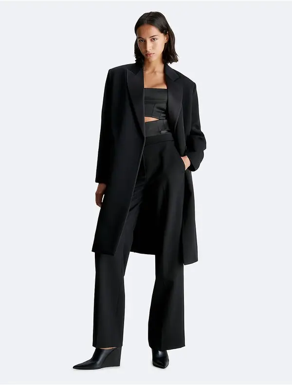Calvin Klein Tuxedo Satin Wool Coat