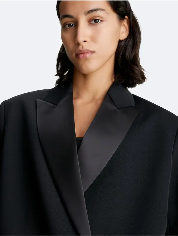 Calvin Klein Tuxedo Satin Wool Coat