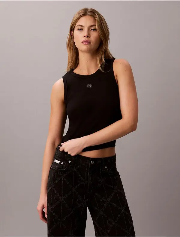 Calvin Klein Cotton Stretch Rib Tank Top - Black