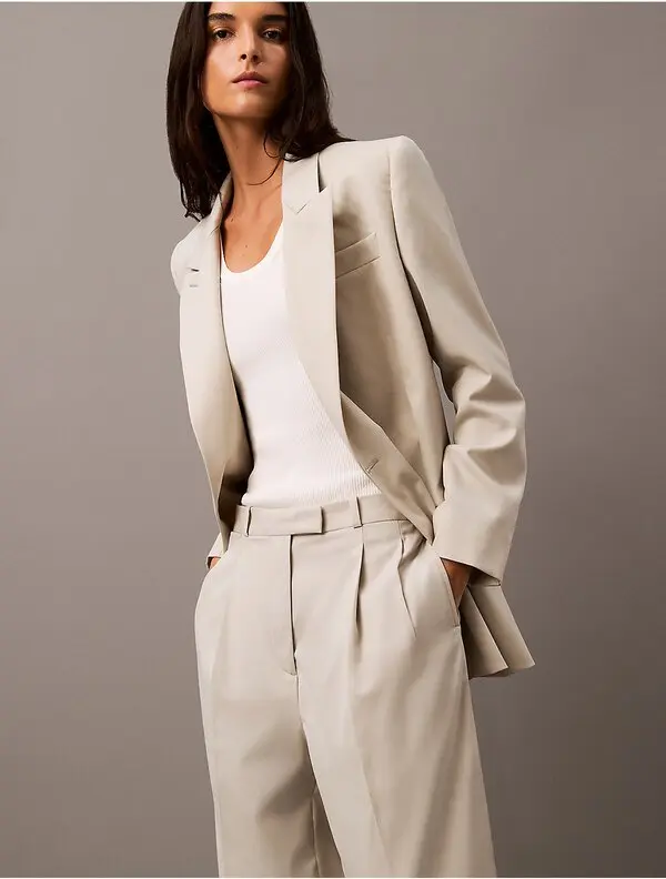 Calvin Klein Pleated Wool Gabardine Blend Trouser - Overcast