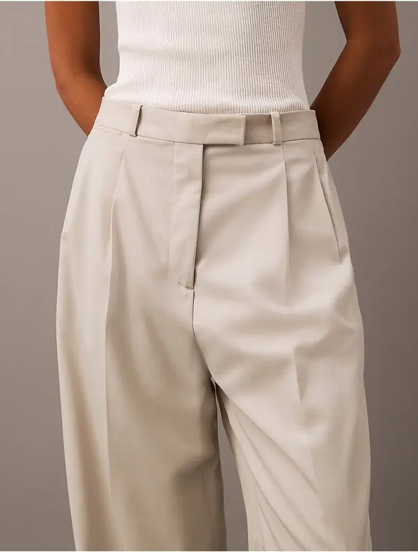 Calvin Klein Pleated Wool Gabardine Blend Trouser - Overcast