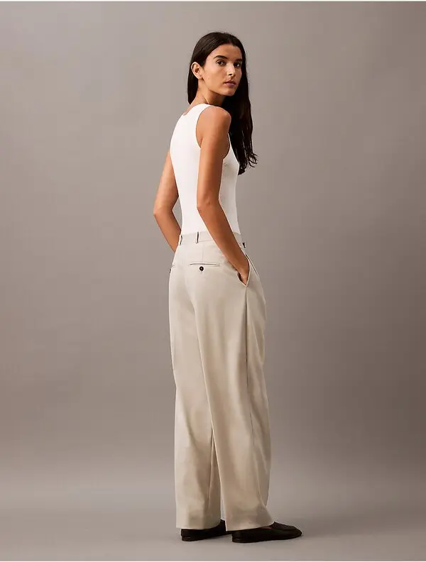 Calvin Klein Pleated Wool Gabardine Blend Trouser - Overcast