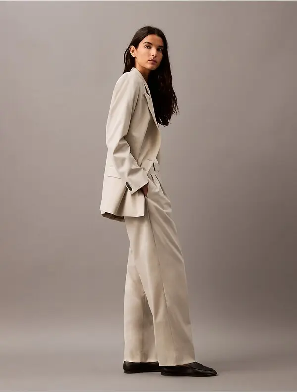 Calvin Klein Pleated Wool Gabardine Blend Trouser - Overcast