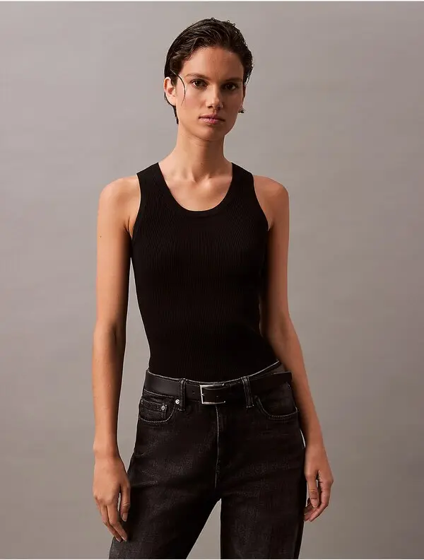 Calvin Klein Ribbed Cotton Tank Top - Black