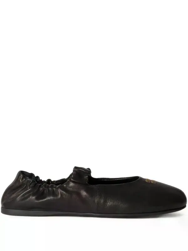 Miu Miu Ruched Nappa Leather Ballerinas - Black