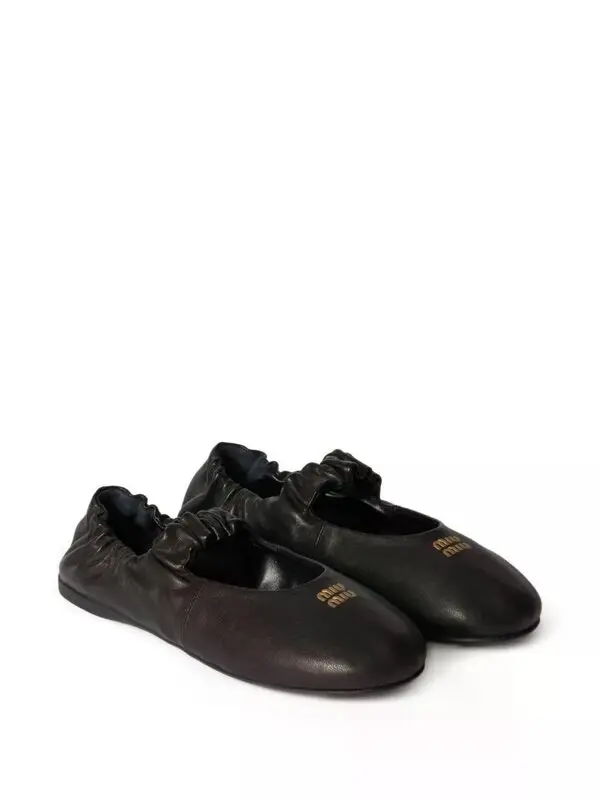 Miu Miu Ruched Nappa Leather Ballerinas - Black