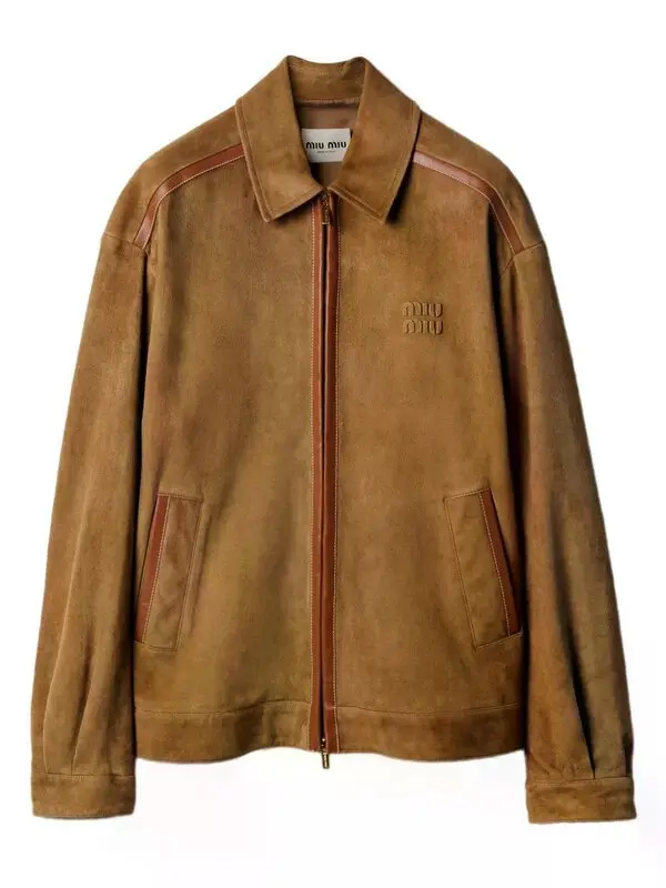 Miu Miu Suede Zip-up Jacket With Leather Trims