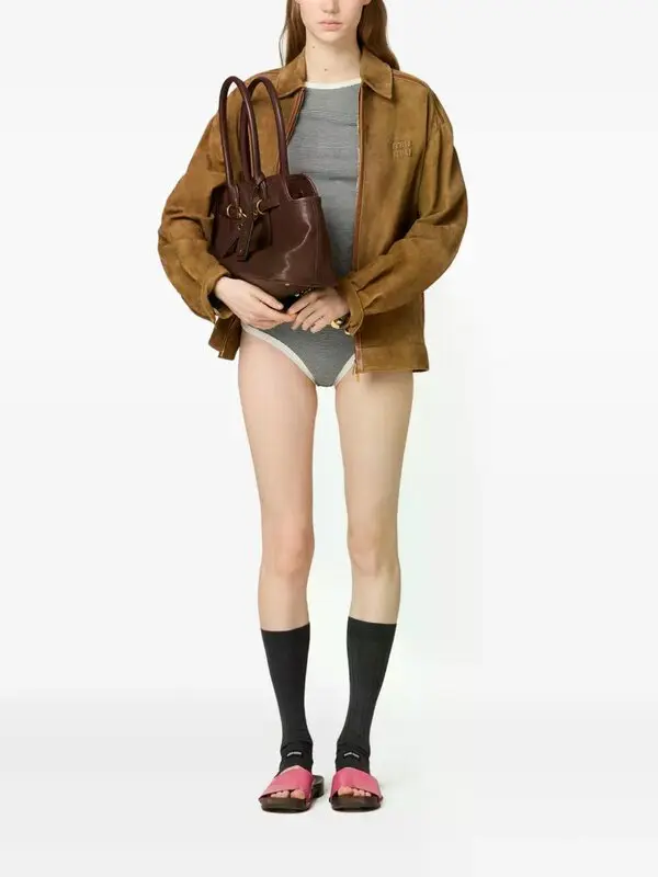 Miu Miu Suede Zip-up Jacket With Leather Trims