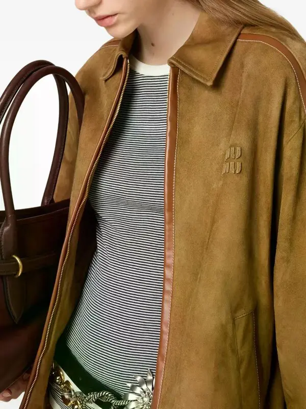 Miu Miu Suede Zip-up Jacket With Leather Trims