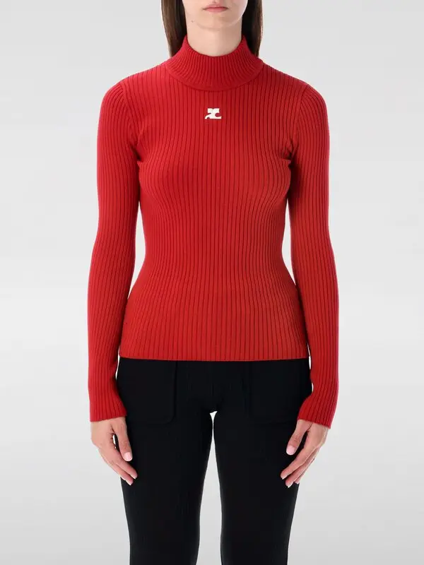 COURREGES Ribbed Turtleneck Top - Red