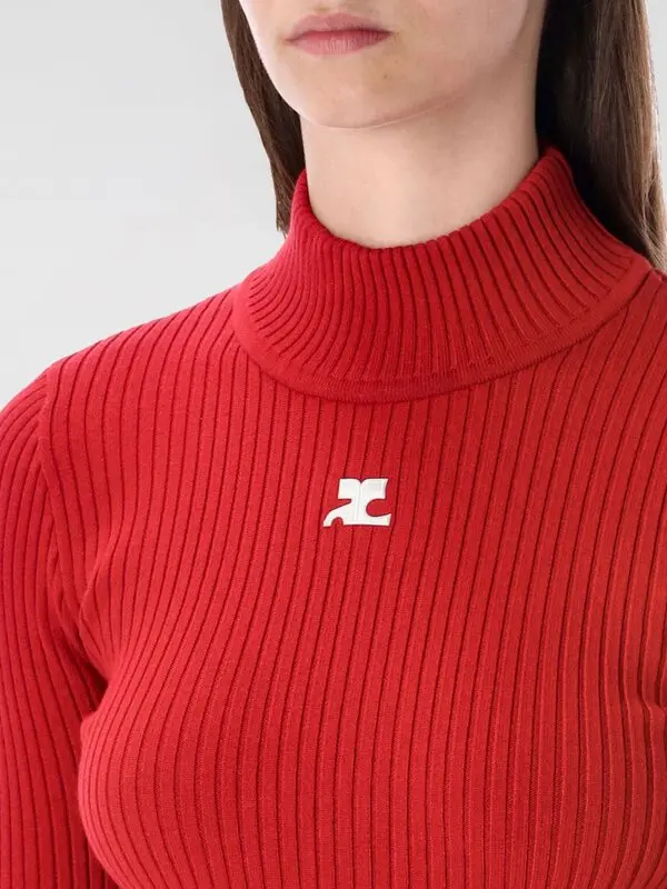 COURREGES Ribbed Turtleneck Top - Red