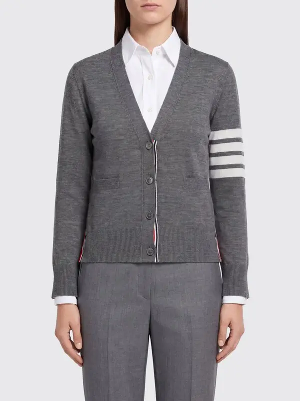 Thom Browne Virgin Wool Slim Fit V-neck Cardigan - Grey