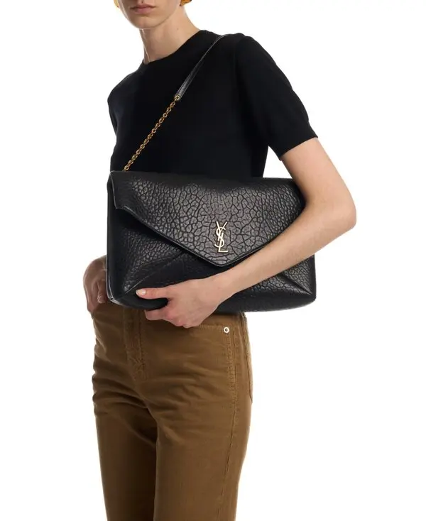 Saint Laurent Cassandre Xxl Envelope Pouch On Chain - Black Lambskin/gold
