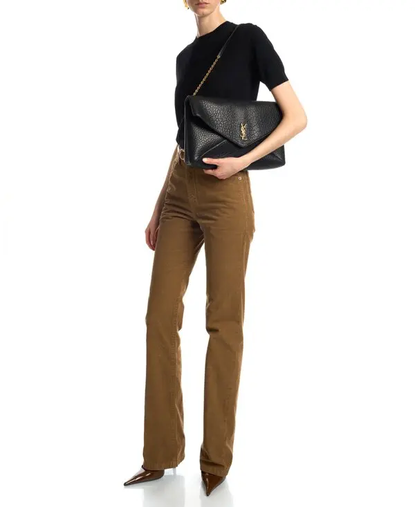 Saint Laurent Cassandre Xxl Envelope Pouch On Chain - Black Lambskin/gold