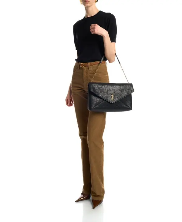 Saint Laurent Cassandre Xxl Envelope Pouch On Chain - Black Lambskin/gold