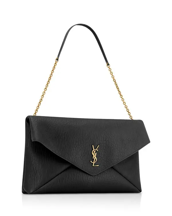Saint Laurent Cassandre Xxl Envelope Pouch On Chain - Black Lambskin/gold