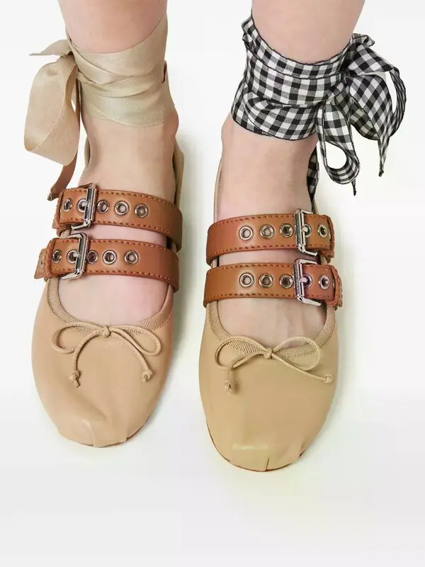 Miu Miu Buckled Ballet Pumps - Neutrals