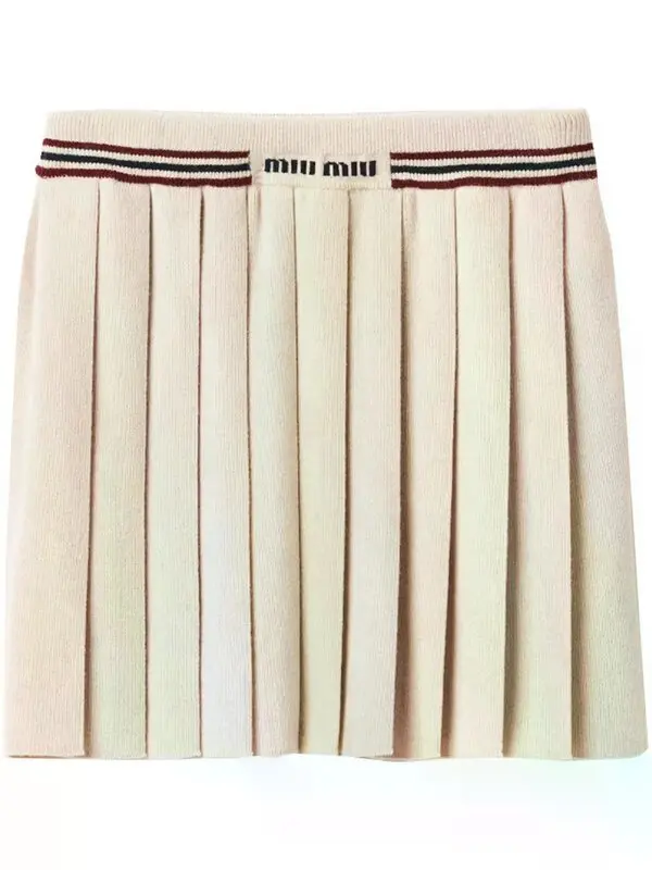 Miu Miu Pleated Knitted Cashmere Miniskirt - Neutrals