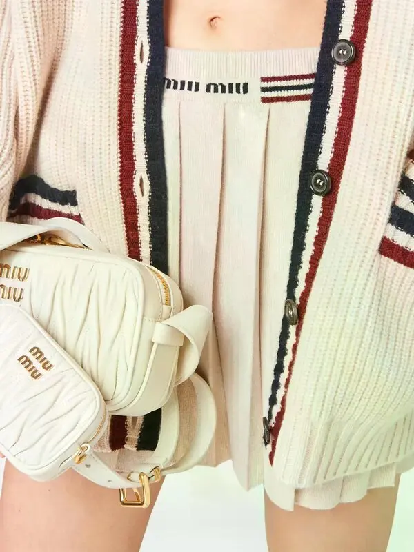 Miu Miu Pleated Knitted Cashmere Miniskirt - Neutrals