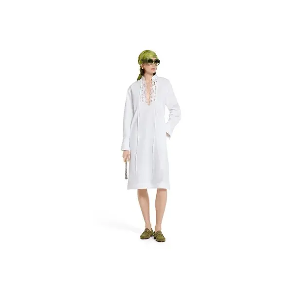 Gucci Cotton Poplin Shirt Dress With Embroidery - White