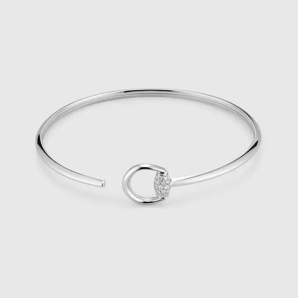 Gucci Horsebit Diamond 18k Bangle Bracelet - White Gold