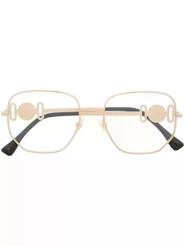 Versace Logo Square-frame Glasses - Gold