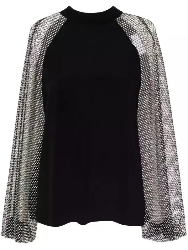 GENNY Rhinestone Embellished Mesh-sleeve Blouse