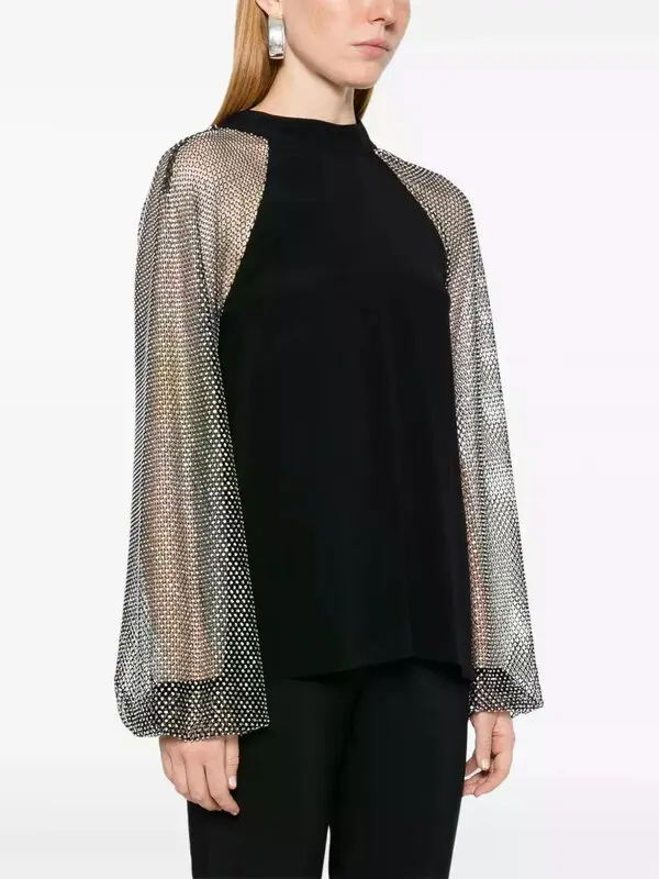 GENNY Rhinestone Embellished Mesh-sleeve Blouse