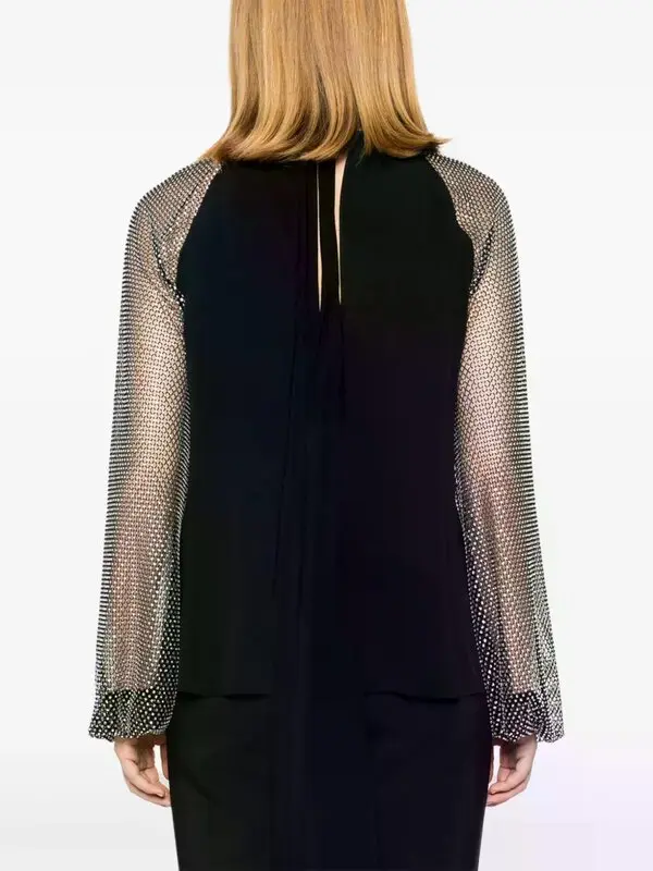 GENNY Rhinestone Embellished Mesh-sleeve Blouse
