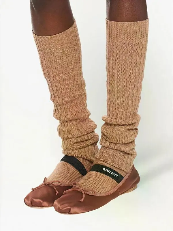 Miu Miu Satin Slip-on Ballerina Shoes - Brown