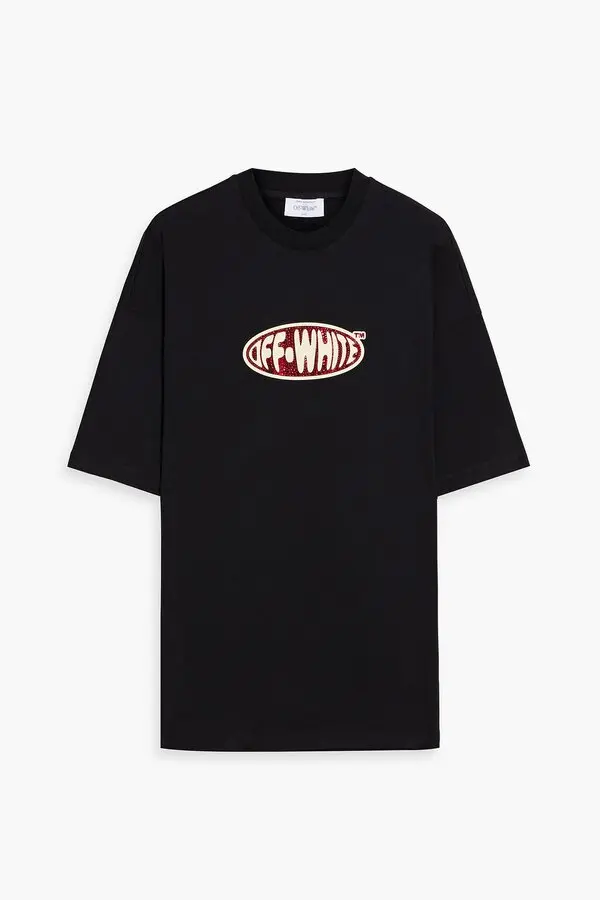 Off-White Crystalembellished Logoprint Cottonjersey Tshirt
