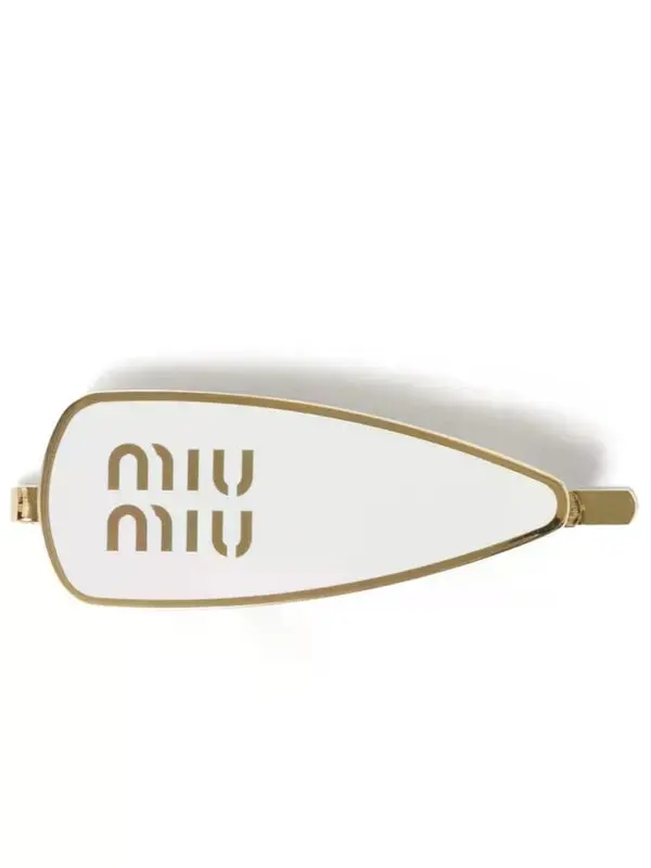 Miu Miu Engraved-logo Enamel Hair Clip - White