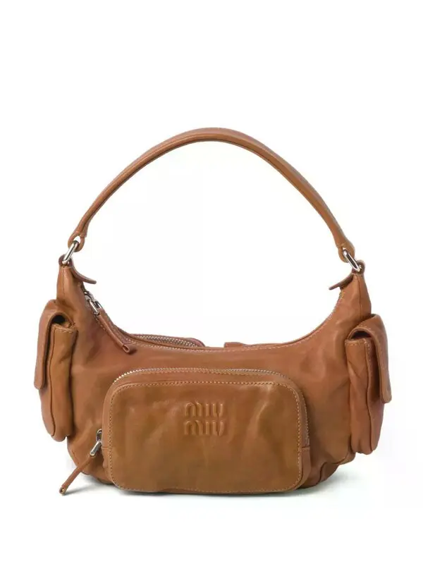Miu Miu Pocket Leather Shoulder Bag - Brown