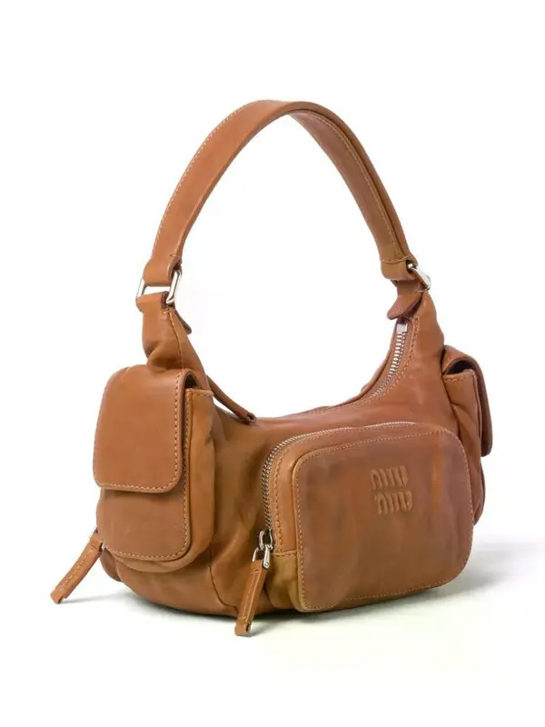Miu Miu Pocket Leather Shoulder Bag - Brown