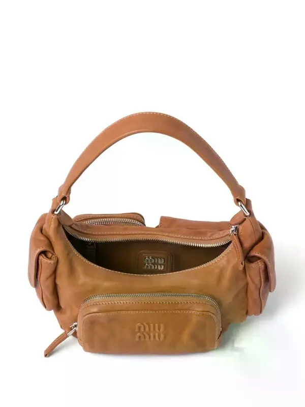 Miu Miu Pocket Leather Shoulder Bag - Brown