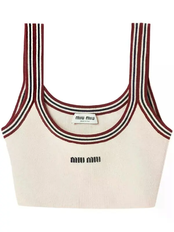 Miu Miu Stripe-trim Cashmere Cropped Top - Neutrals