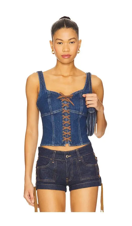 L'Agence Nayeli Corset Tank Top - Blue