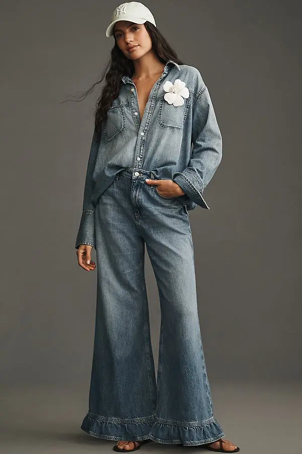 PILCRO Solene High-rise Wide-leg Ruffle Flare Jeans