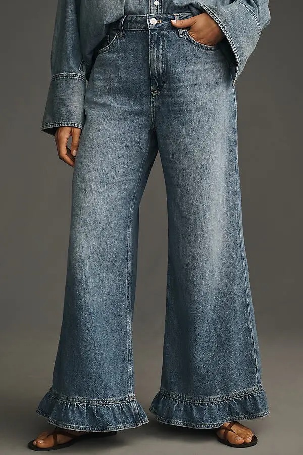 PILCRO Solene High-rise Wide-leg Ruffle Flare Jeans
