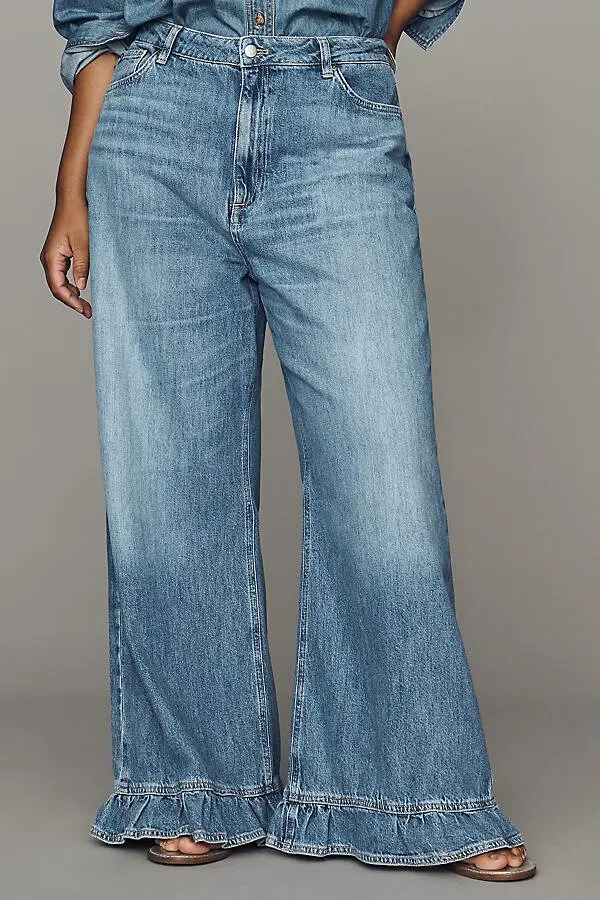 PILCRO Solene High-rise Wide-leg Ruffle Flare Jeans