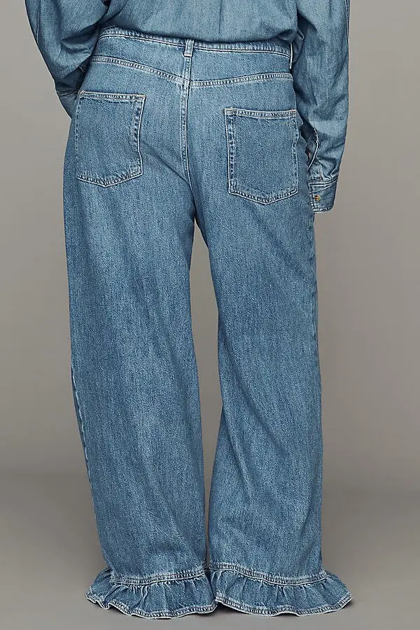 PILCRO Solene High-rise Wide-leg Ruffle Flare Jeans
