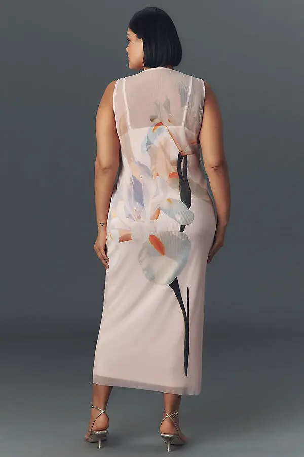 Eloquii Plus Sleeveless Chiffon Slim Midi Dress - Beige | Editorialist