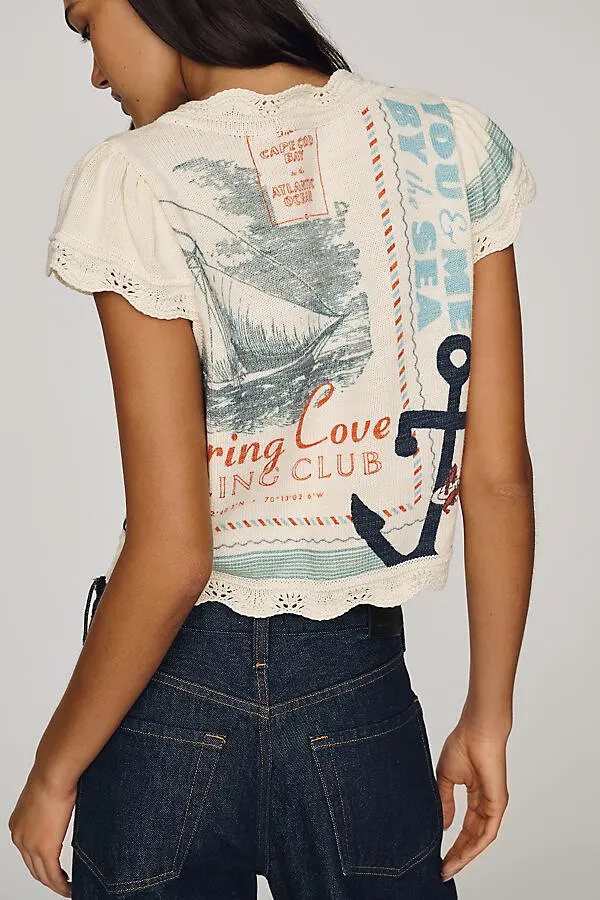 Maeve Cap-sleeve Tie-front Knit Blouse
