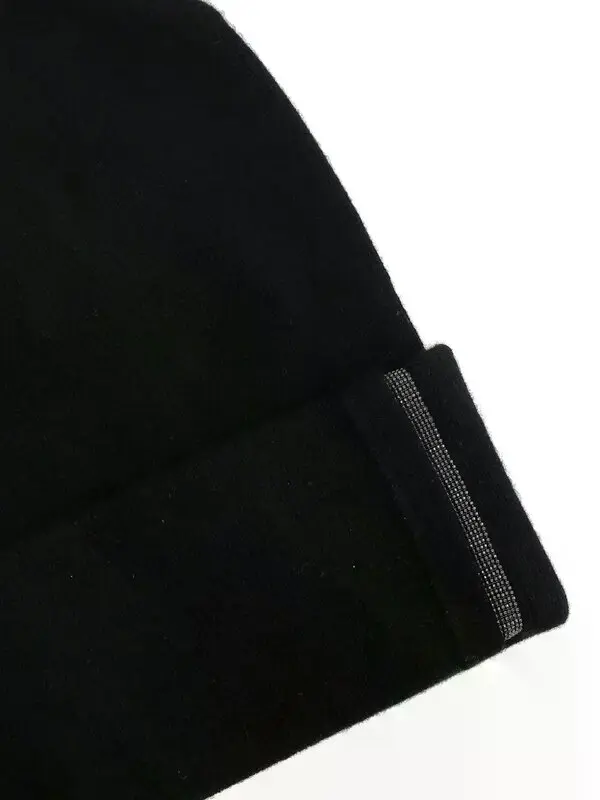 Brunello Cucinelli Cashmere Beanie With Monili Chain Detail - Black